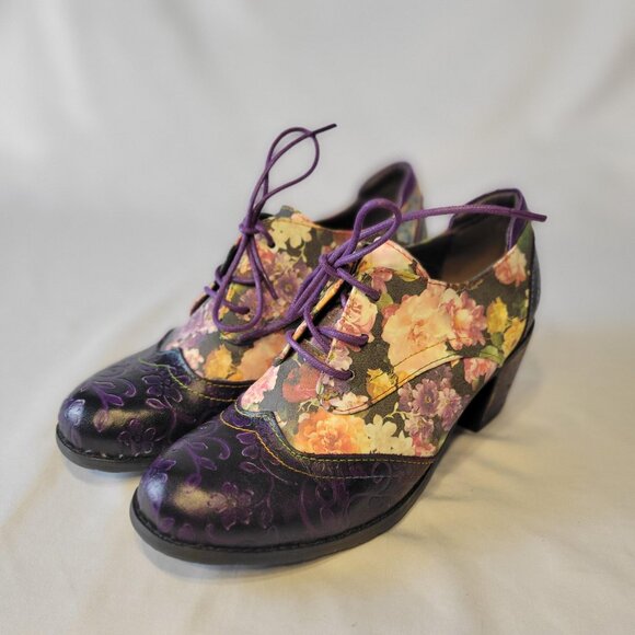 Socofy | Shoes | Socofy Bohemia Artsy Leather Mixed Pattern Chunky ...